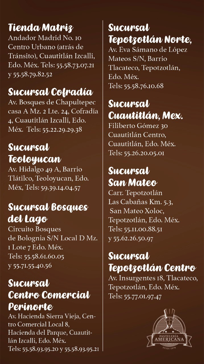 Nuestras sucursales | Pasteleria Americana
